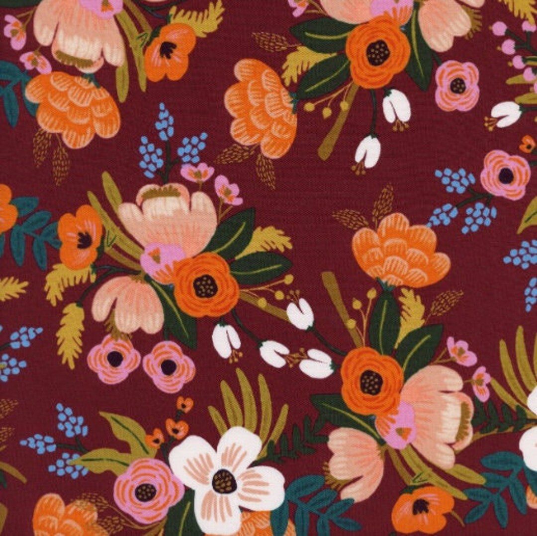 Burgundy Floral Rayon Fabric - Rifle Paper Co. Amalfi Collection - Etsy