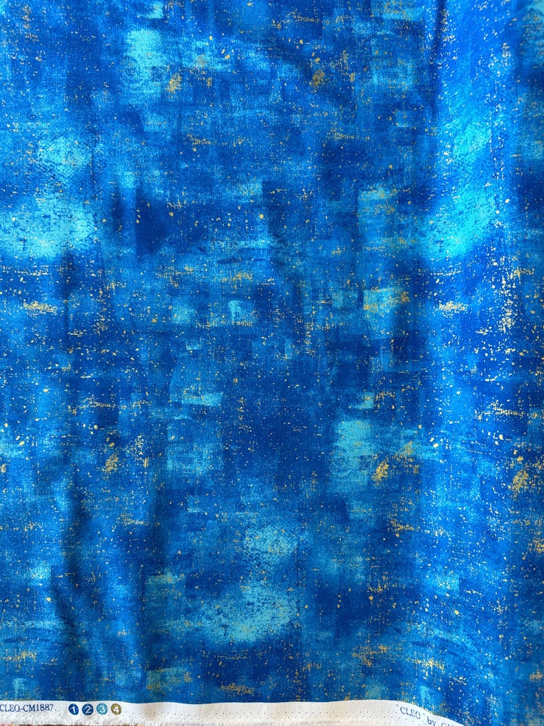 Tela de algodón azul metalizado: textura rayada dorada de Chong-a Hwang ...