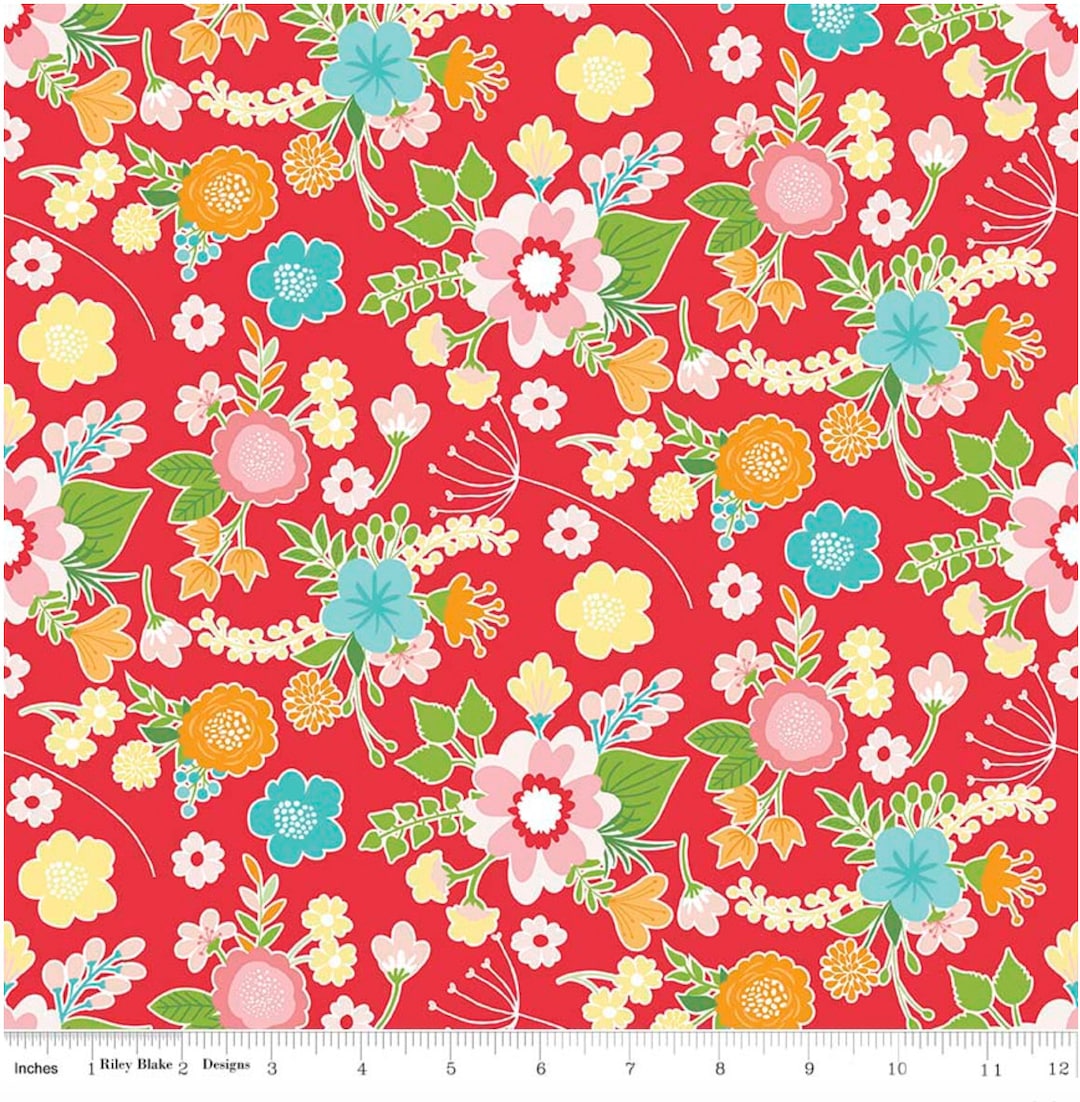 Floral Cotton Fabric: Wistful Winds Main Red by Doohikey Designs - Etsy