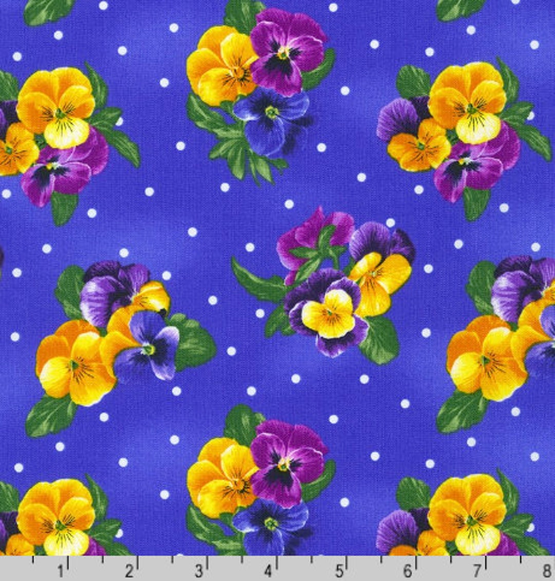 Robert Kaufman Flowerhouse Brightly so Pansy Blue Fabric by Debbie ...