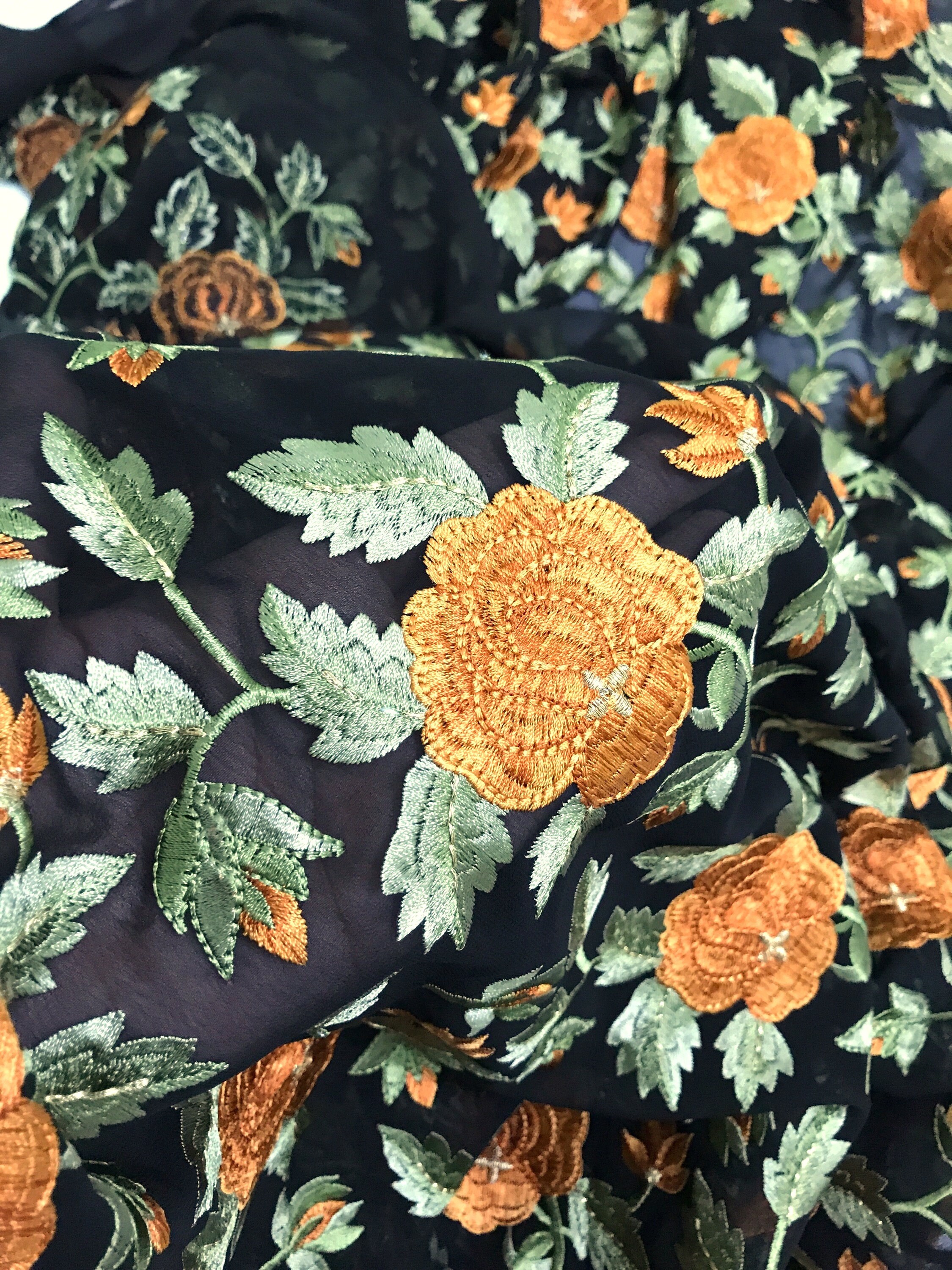 Embroidered Black Georgette Fabric - Etsy