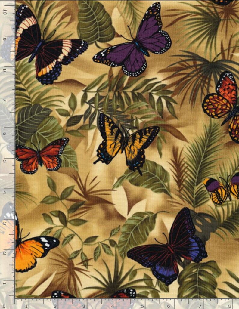 Butterfly Garden - Butterflies on Leaves - Cotton Fabric - Etsy