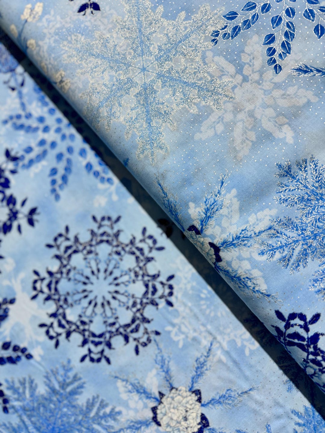 Holiday Flourish-snow Flower - Winter Florals Blue Silver Fabric ...