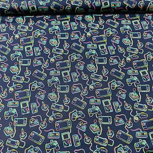 Gamer - Video Game Controllers Fabric - Digital Print - Cotton Fabric ...