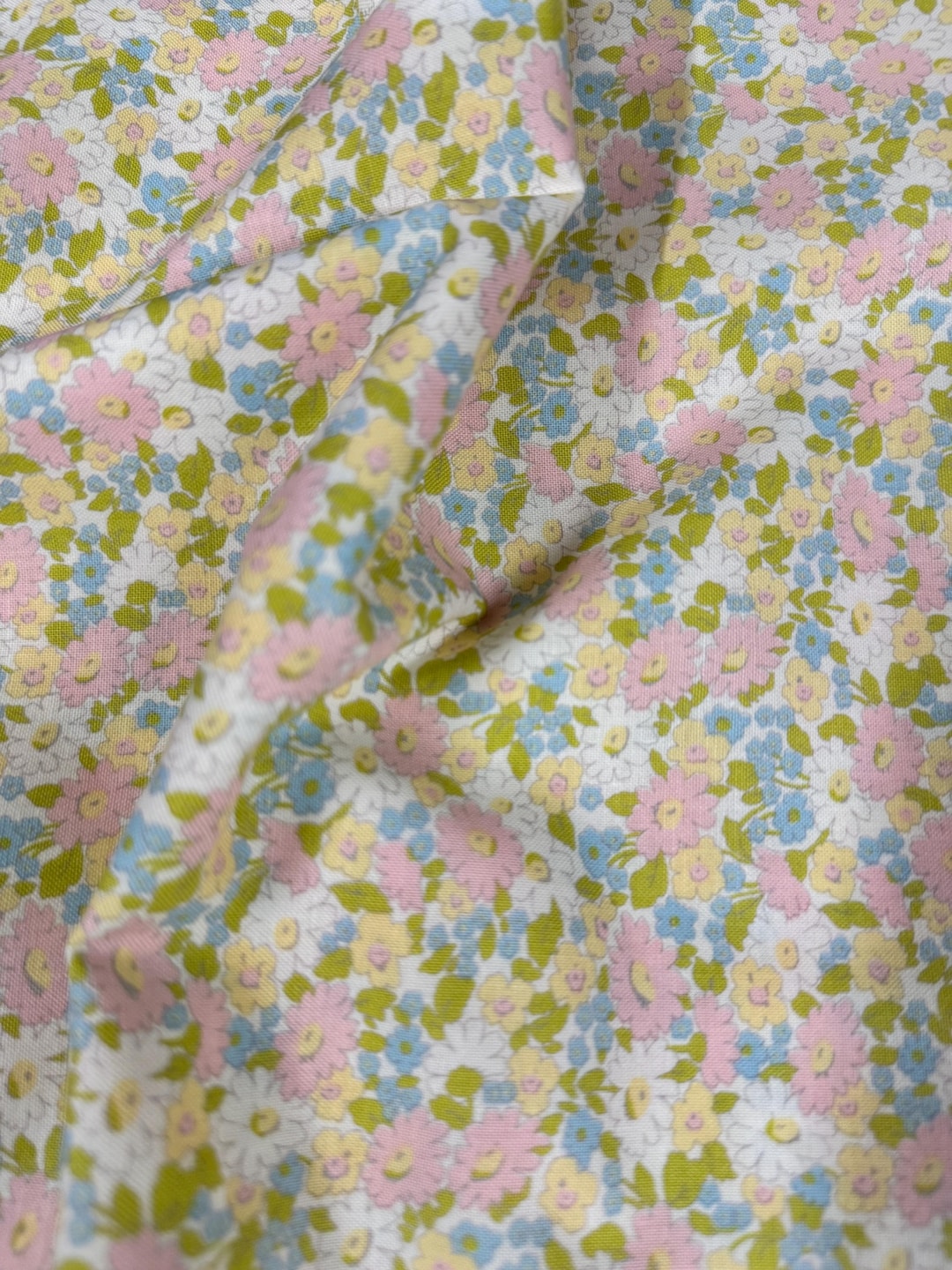 Grace - Pastel Small Florals Linen White Fabric by Brenda Riddle ...