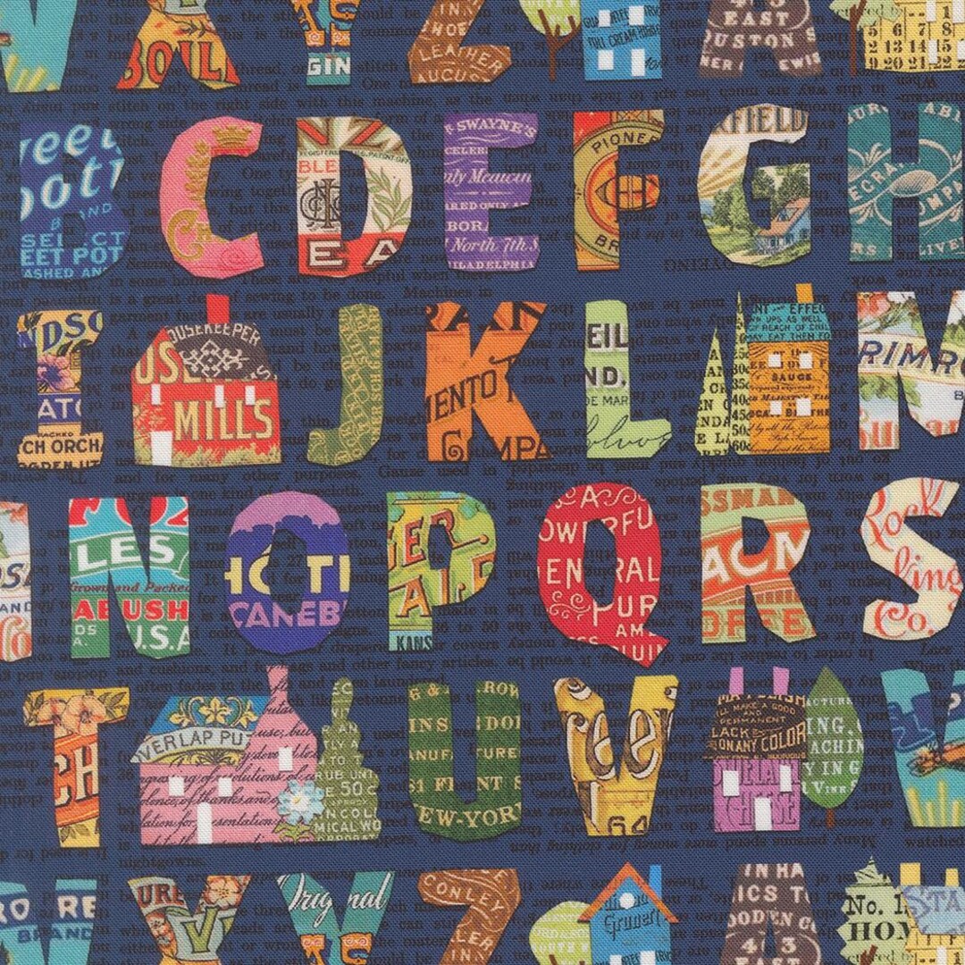 Paper Hamlet – Alphabet Text and Words Midnight Fabric by Cathe Holden ...