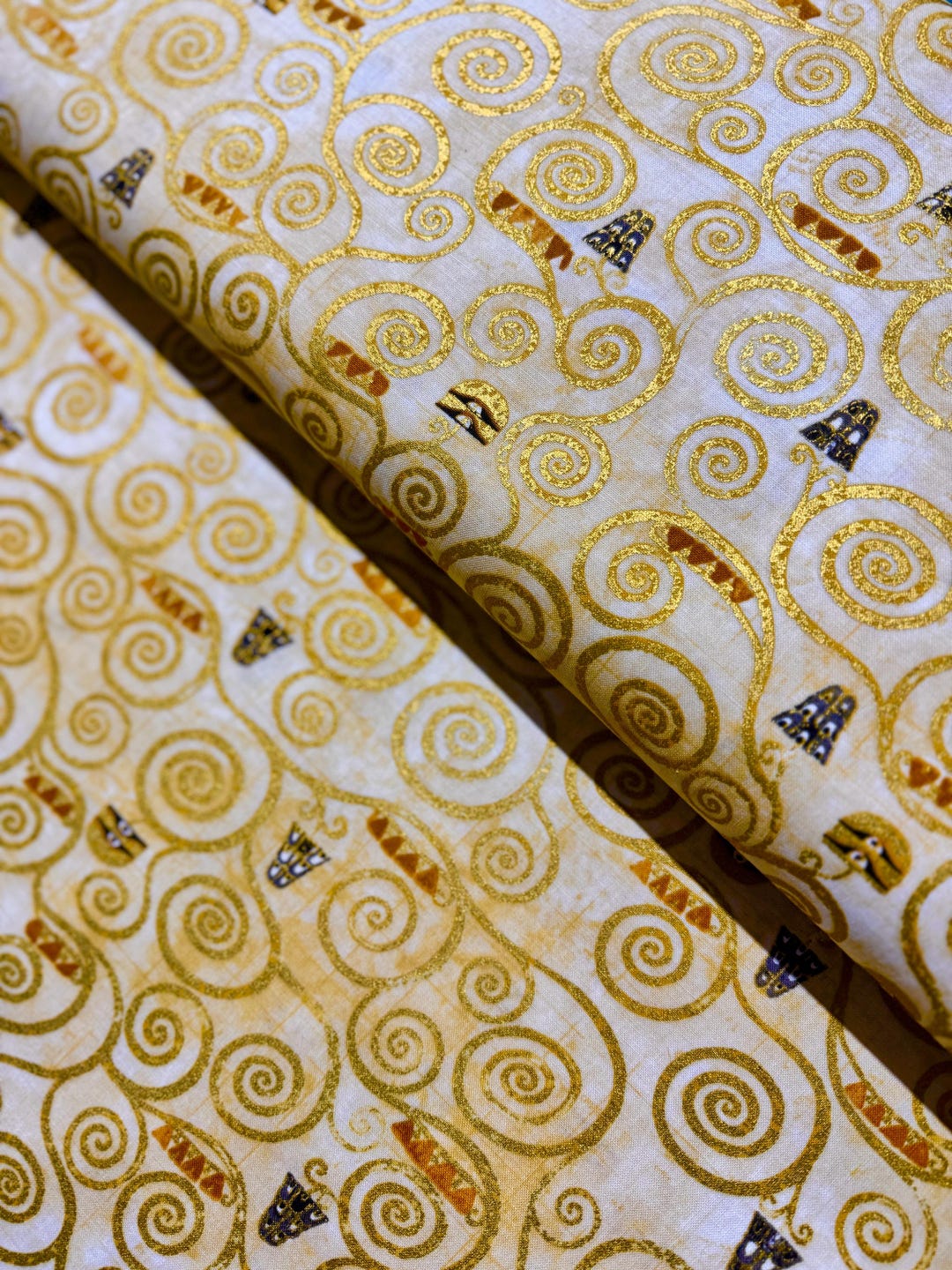 Gustav Klimt - Swirls Cream Gold Metallic - Cotton Fabric - Etsy