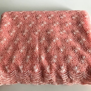 Peach Embroidered Net Fabric With Scalloped Edges - Etsy