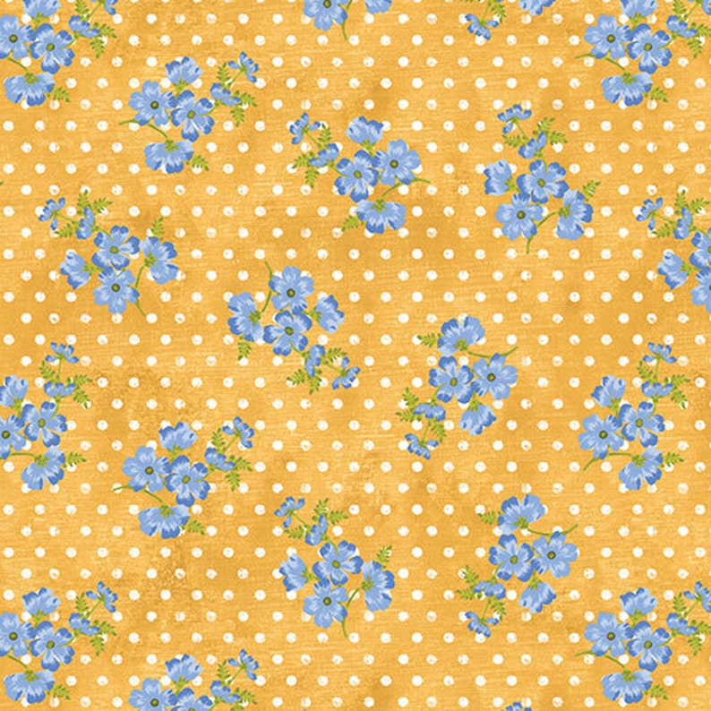 Gold Floral Cotton Fabric: Dot and Blooms by Shannon Roberts - Etsy