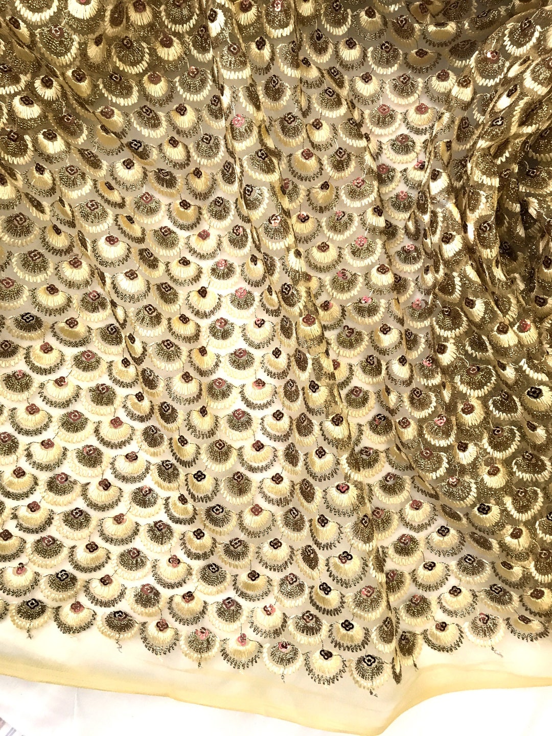 Gold Embroidered Net Fabric Embellished With Sequins - Etsy