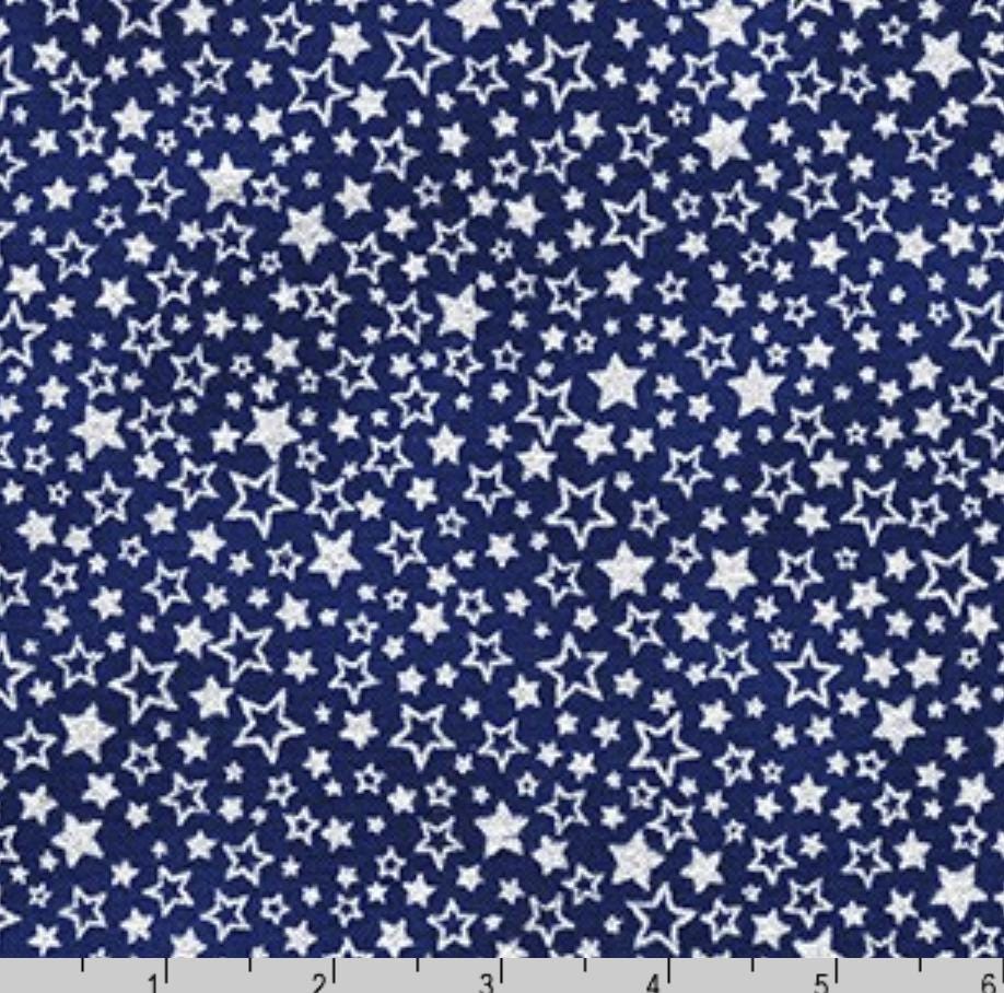 Holiday Charms - Silver Stars on Navy Metallic - Cotton Fabric - Etsy