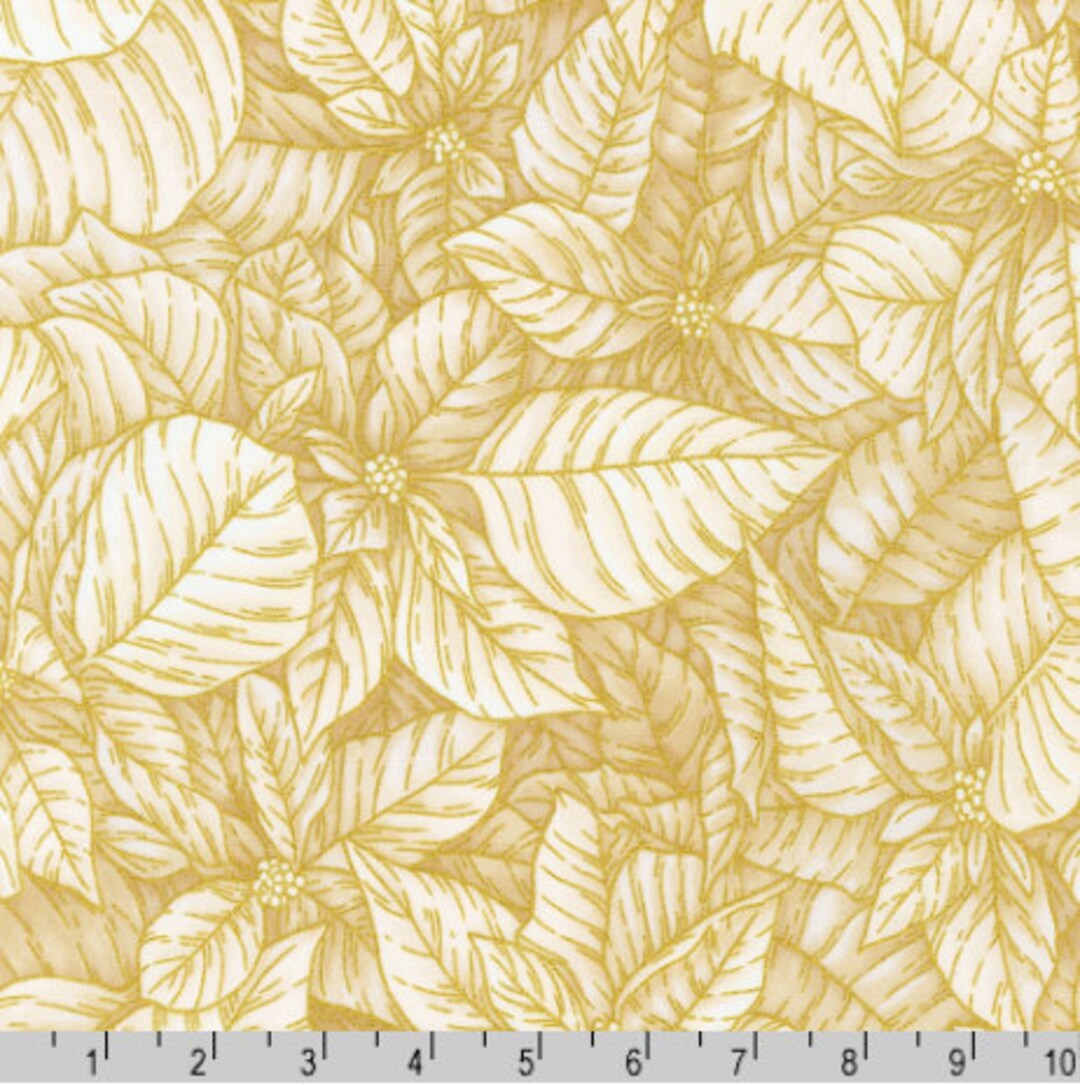 Holiday Flourish-snow Flower - Poinsettias Cream Gold Fabric - Metallic ...