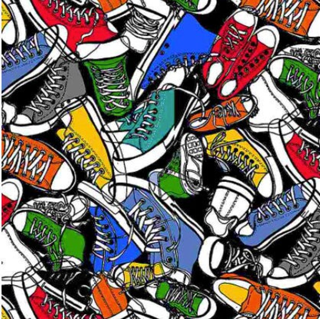 Timeless Treasures ABC, 123 High Top Sneakers Fabric by Gail Cadden ...