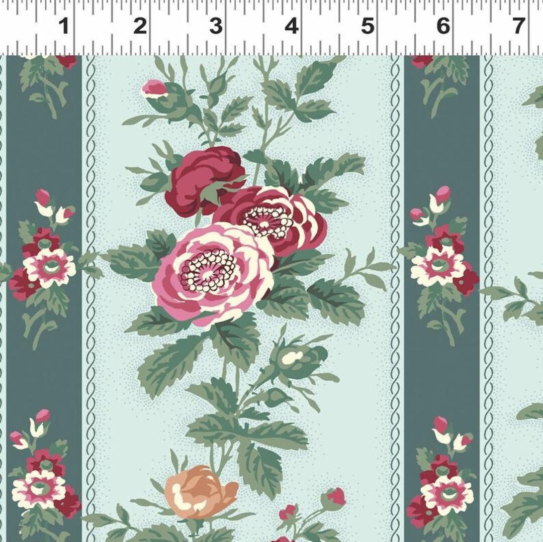 Rosehill - Floral Stripe Light Aqua Fabric by Skipping Stone Studio - Cotton Fabric - Etsy