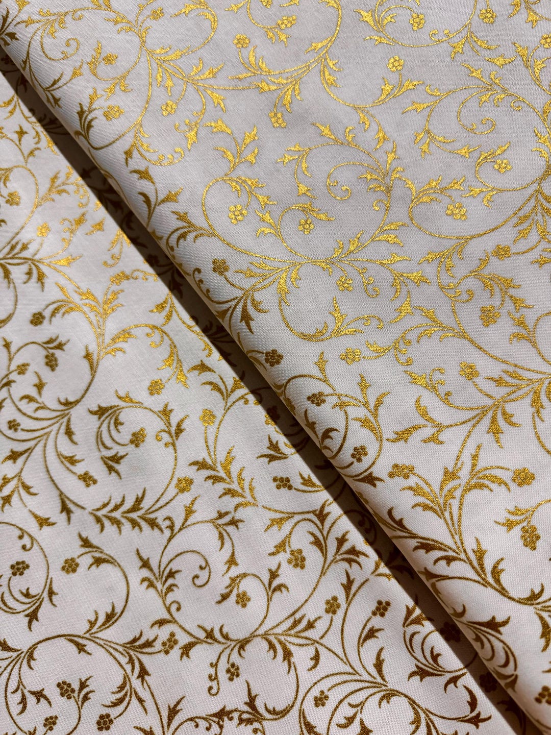 Holiday Flourish-snow Flower - Swirls Cream Gold Fabric - Metallic ...