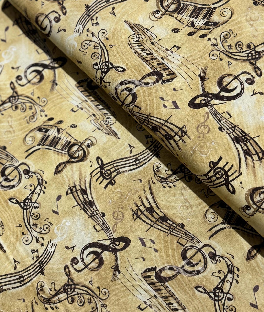 Sonata - Vintage Music Notes Fabric - Digital Print - Cotton Fabric - Etsy