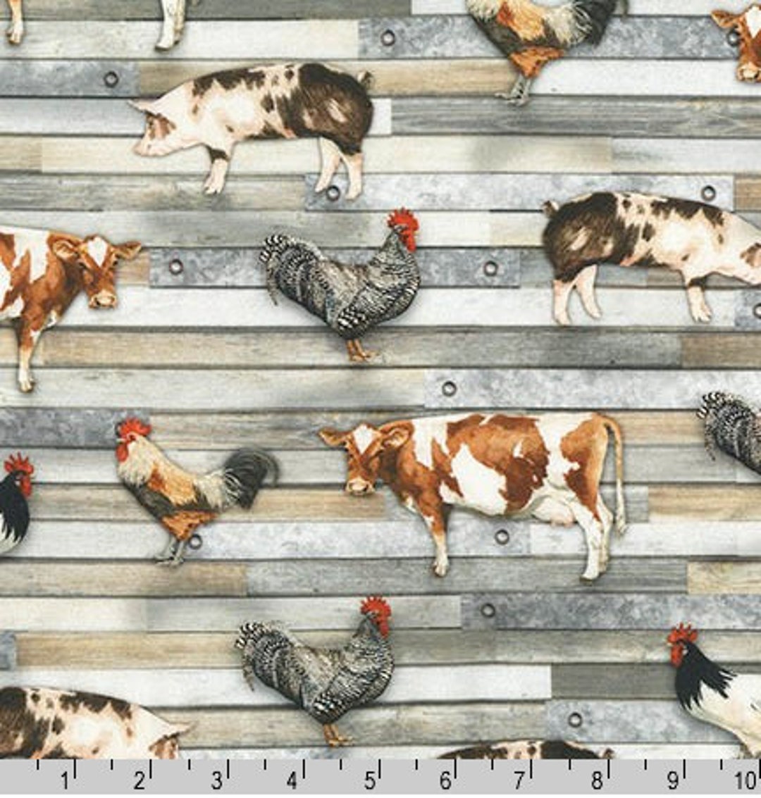 Farmhouse - Farm Animals - Cotton Fabric - Etsy