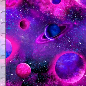 Cosmic - Pink Purple Planets - Cotton Fabric - Etsy