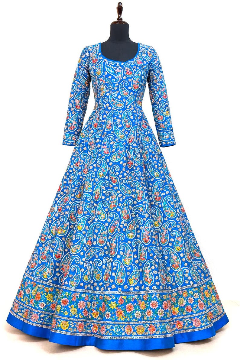 Blue Paisley Embroidered Crepe Silk Fabric | Sequin Detailing | 36 ...