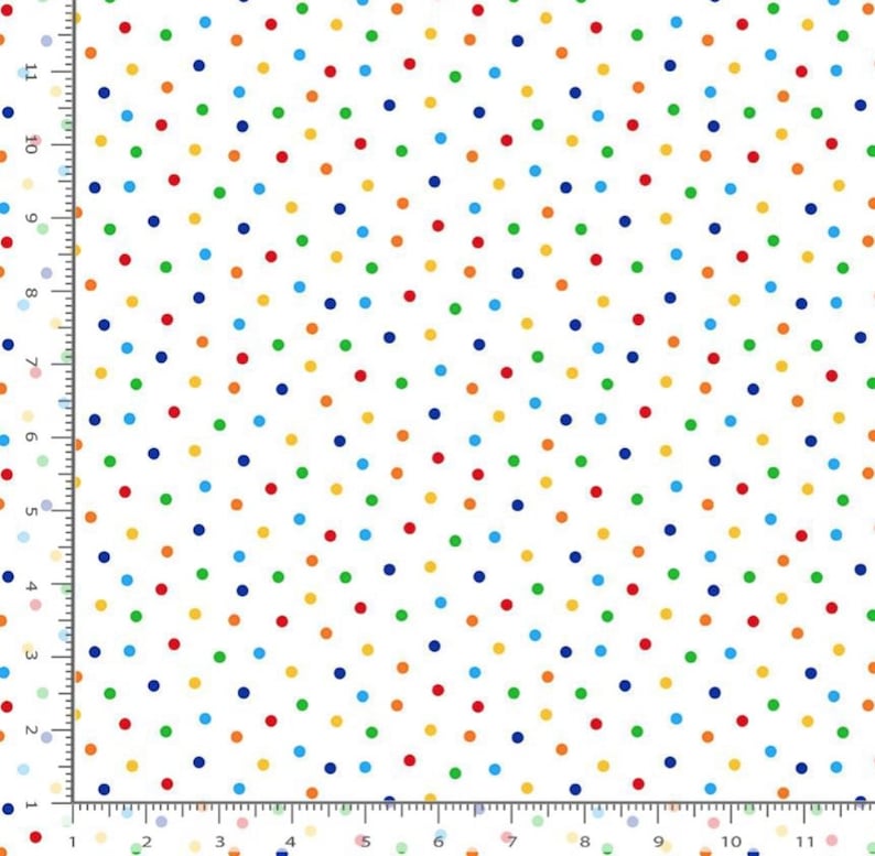 Polka Dots Confetti Fabric | Colorful Rainbow Dots on White | Timeless ...