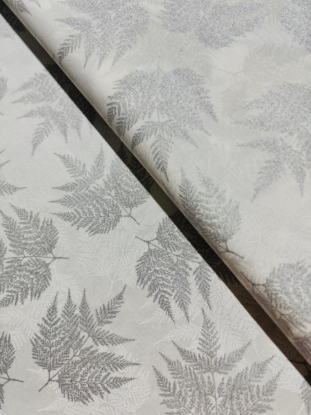 Sparkle and Fade - Ferns White/silver Fabric - Metallic - Cotton Fabric ...