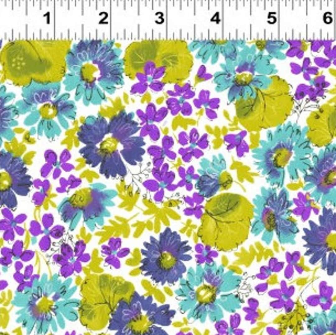 Cassandra - Floral Toss Purple Fabric by Skipping Stones Studio ...
