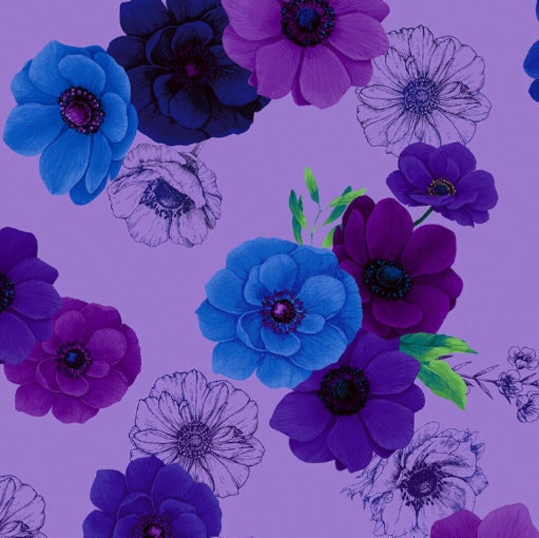 Misty - All Over Flowers Violet Fabric by Chong-a Hwang - Digital Print ...