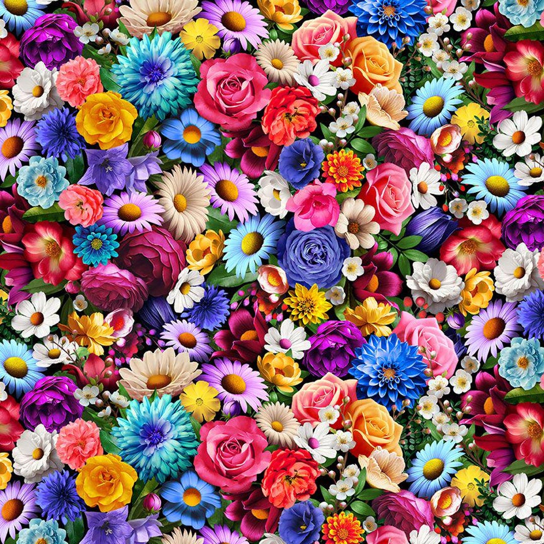 Packed Multicolor Floral Fabric by Timeless Treasures – Quilting Cotton ...