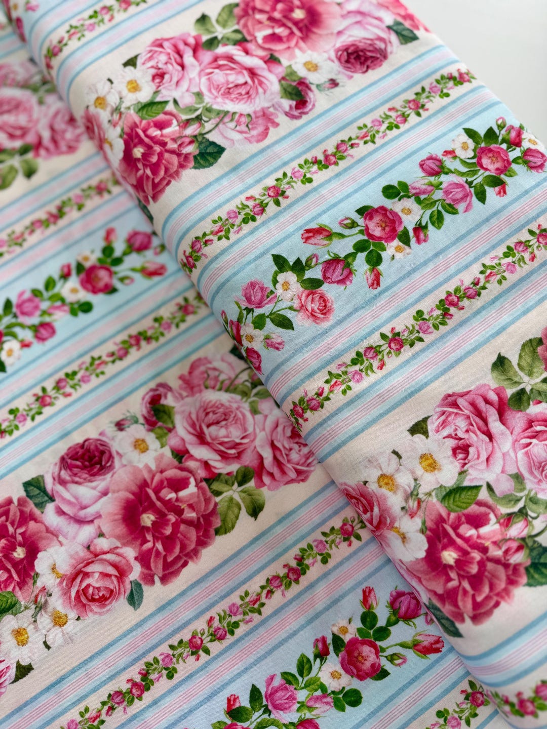 Belle Fleur 11" Stripe Fabric - Digital Print - Cotton Fabric - Etsy
