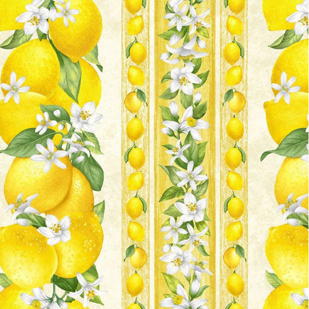 Lemon Bouquet Lemon Bouquet 11 Inch Border Stripe Fabric Digital Print ...