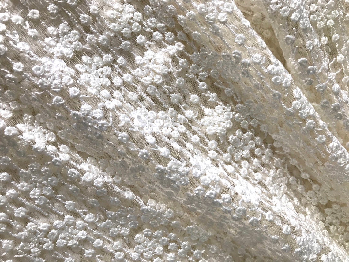 Cream Embroidered Net Fabric Embellished With Sequins - Etsy