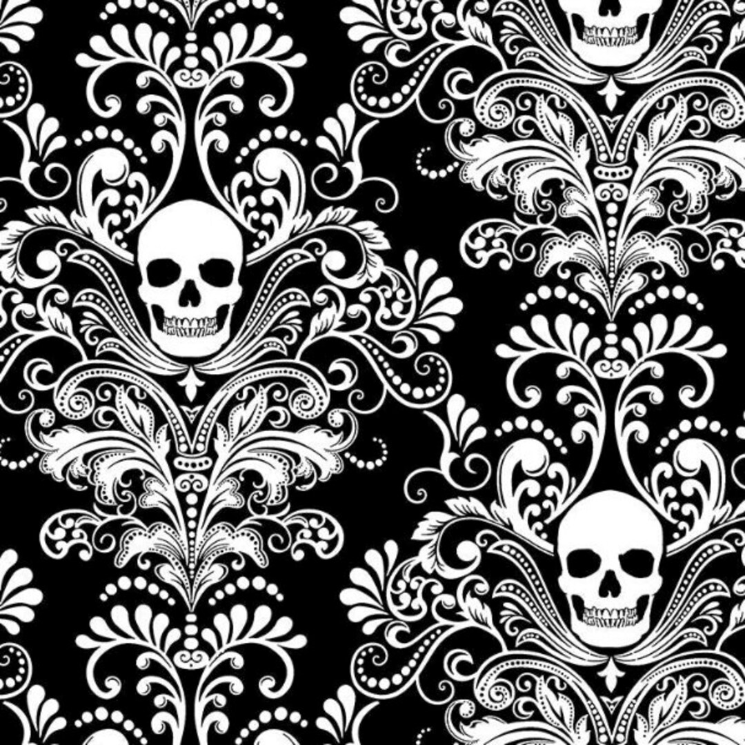 Glow in the Dark - Skull Damask Negative - Cotton Fabric - Etsy