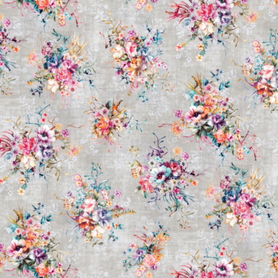 Bouquet - Boutique Blooms - Concrete Fabric - Cotton Fabric - Etsy