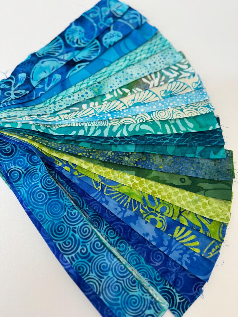 Ocean Batik Scrap Strips | 2" X 19", Blue & Green, 21-pack - Etsy