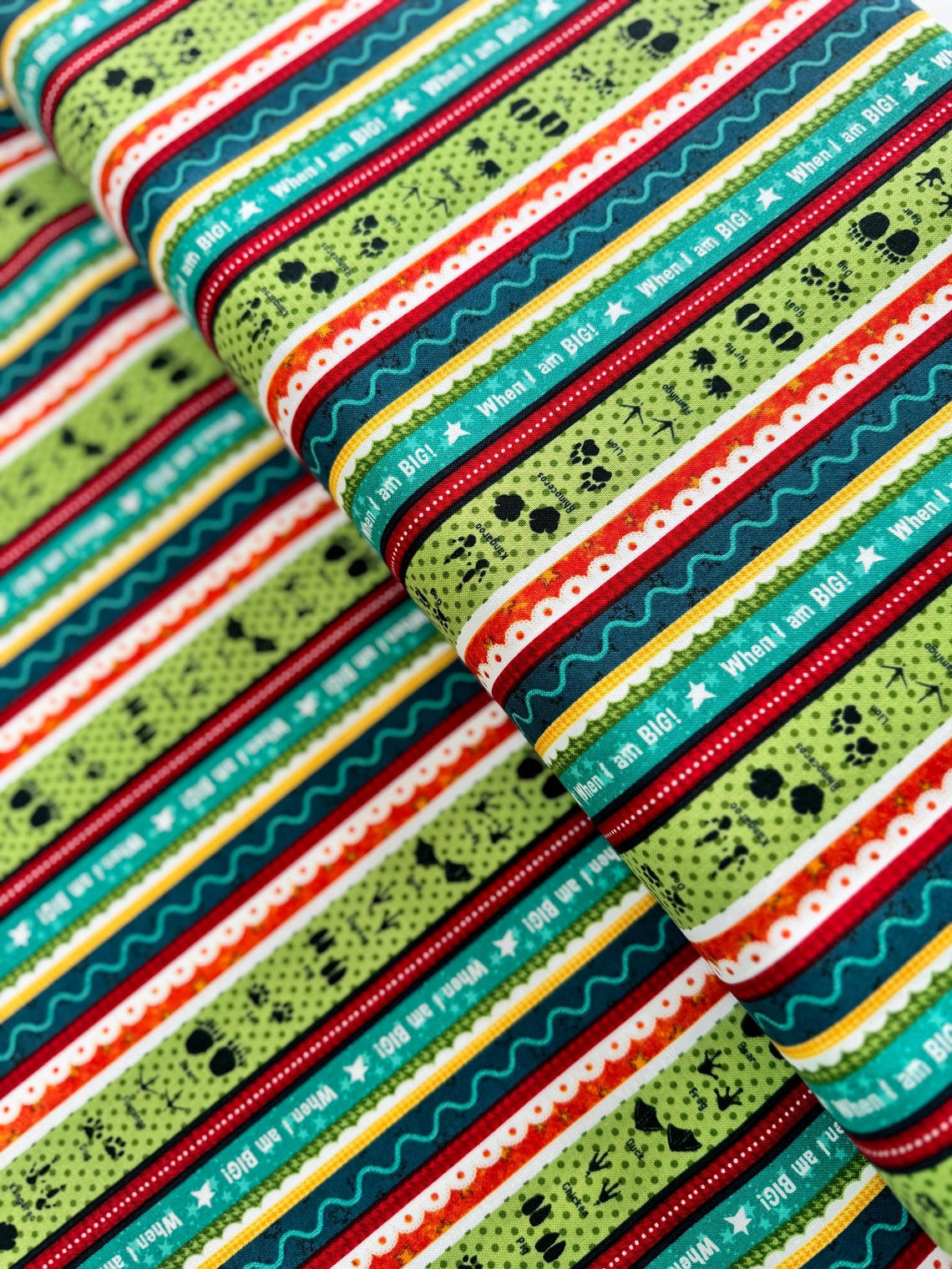 When I Am Big - Animal Tracks Stripe - Cotton Fabric - Etsy