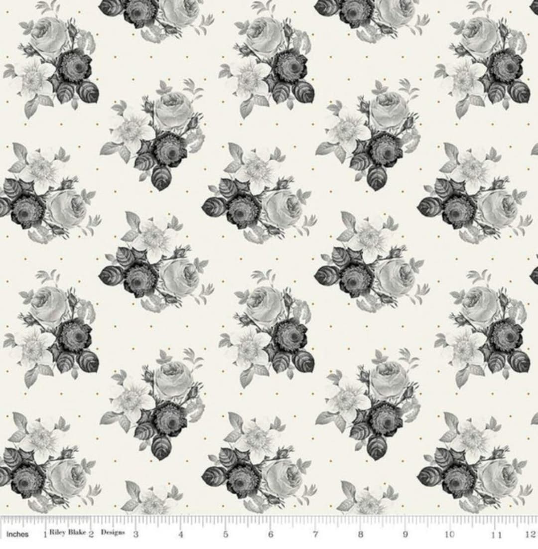 Riley Blake in Bloom Botanical Cream With Sparkle Dots Sparkle Cotton ...