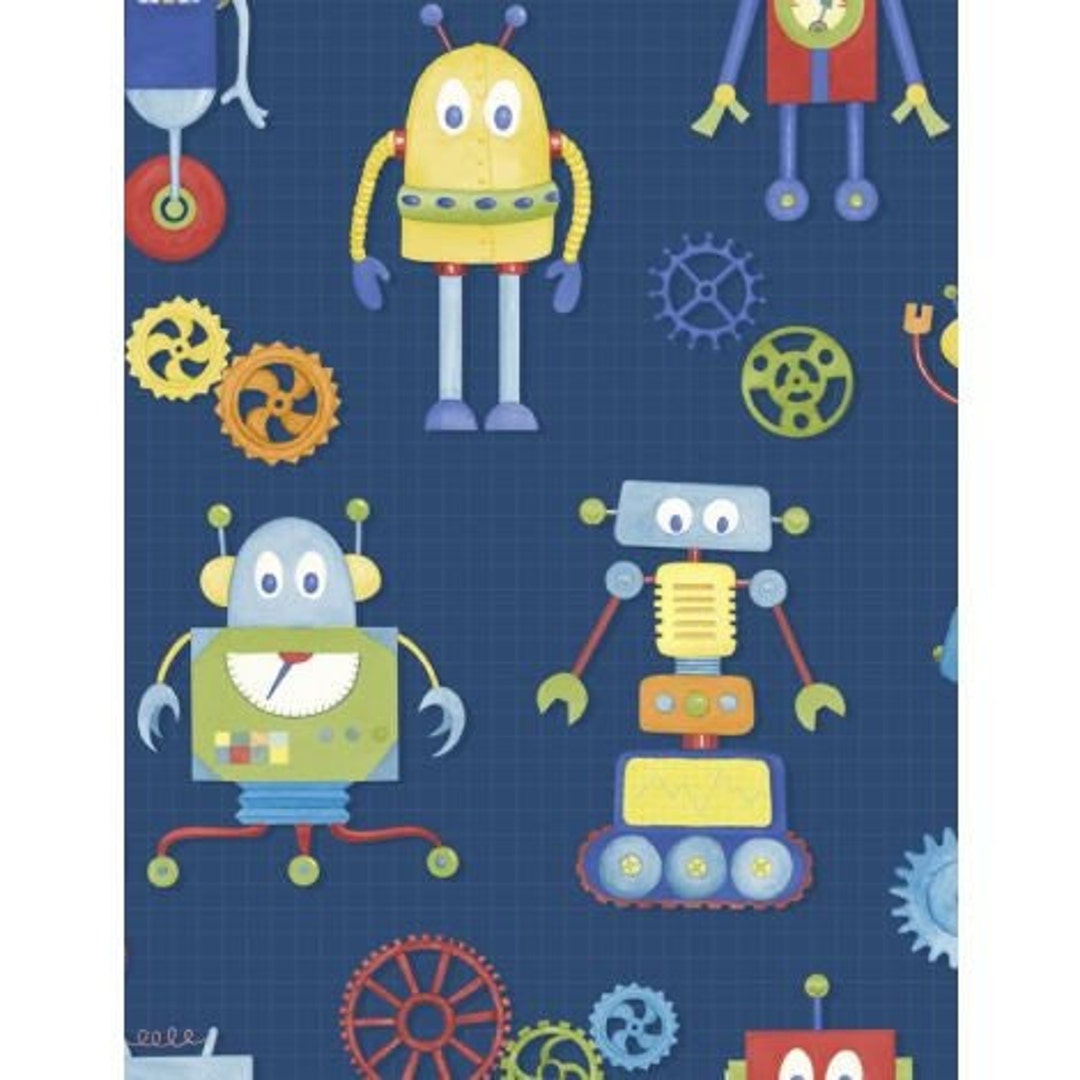 Alpha-bots Robots Allover Navy Fabric by Danielle Leone Cotton Fabric ...