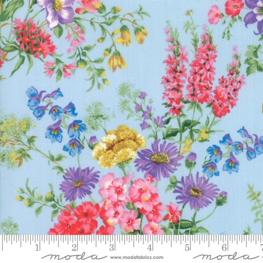 Wildflowers IX - Floral Bouquet Light Blue - Cotton Fabric - Etsy