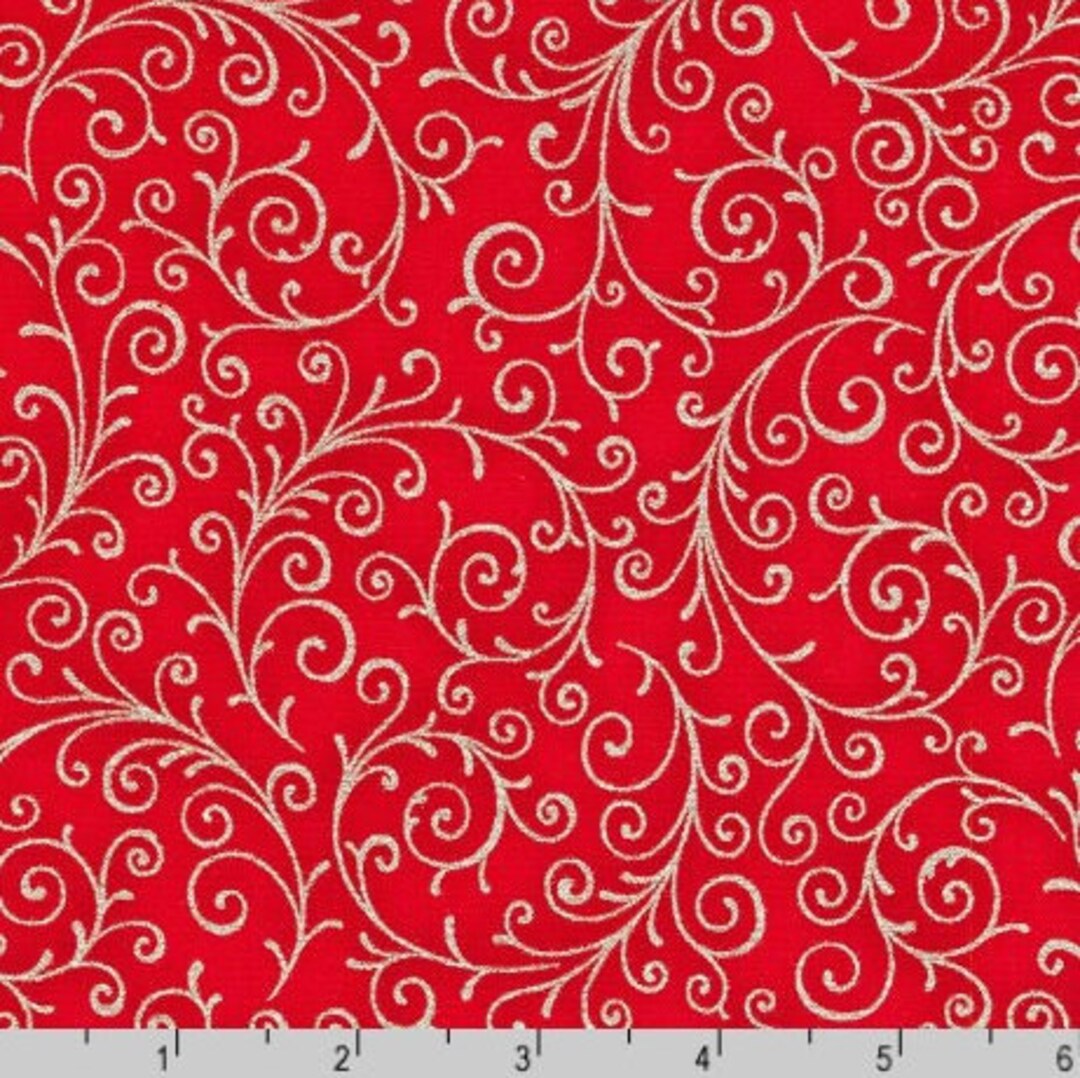Holiday Flourish 15 Holiday Swirls Scarlet Silver Metallic Cotton ...