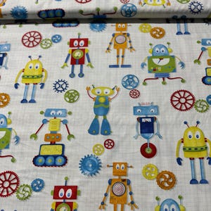 Alpha-bots - Robots Allover White Fabric by Danielle Leone - Cotton ...