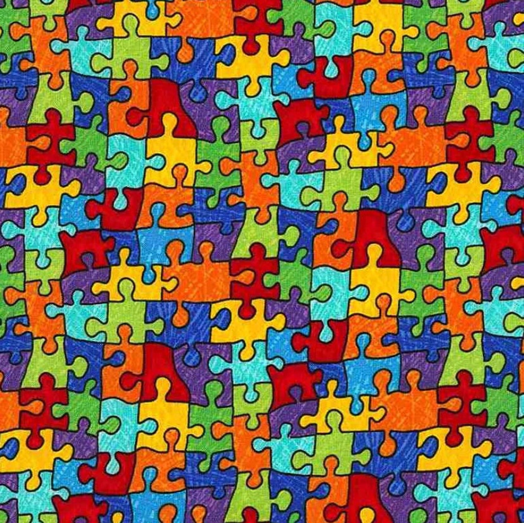 Timeless Treasures Crayon Party Puzzle Pieces Cotton Fabric - Etsy