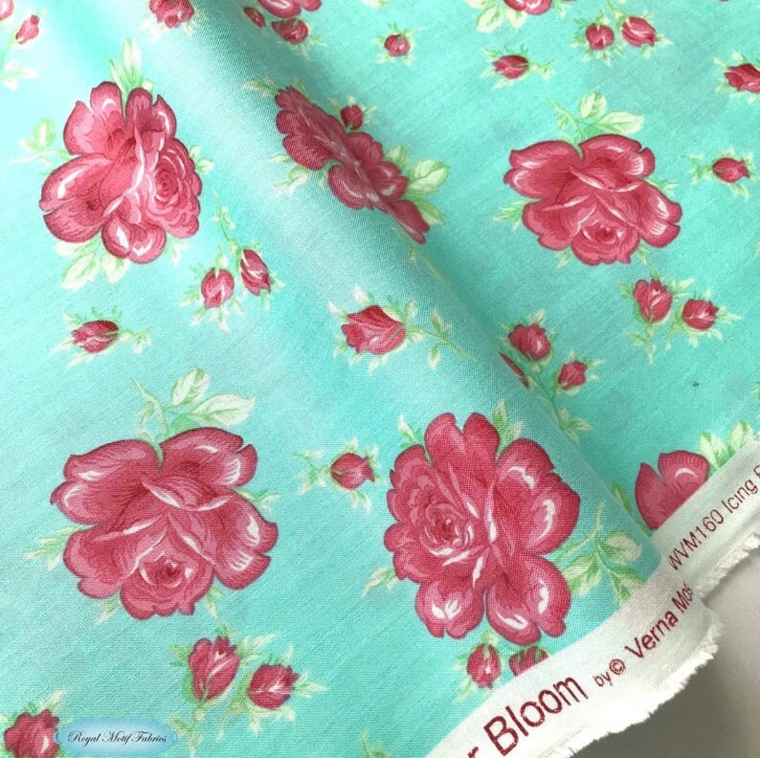 Free Spirit Sugar Bloom Icing Rose Aqua Fabric by Verna - Etsy