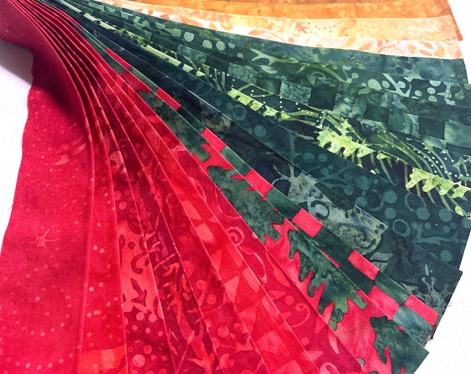 Assorted Holiday Batik Scrap Strips Bundle - 21, 2.5”(width) X 19"/20 ...