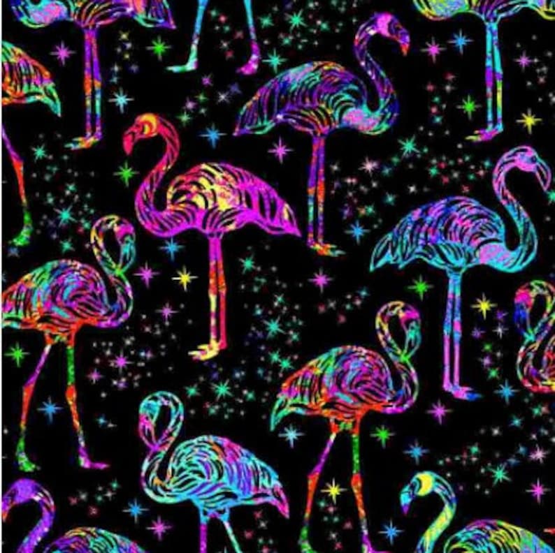 Midnight Tropical - Galaxy Flamingos - Cotton Fabric - Etsy