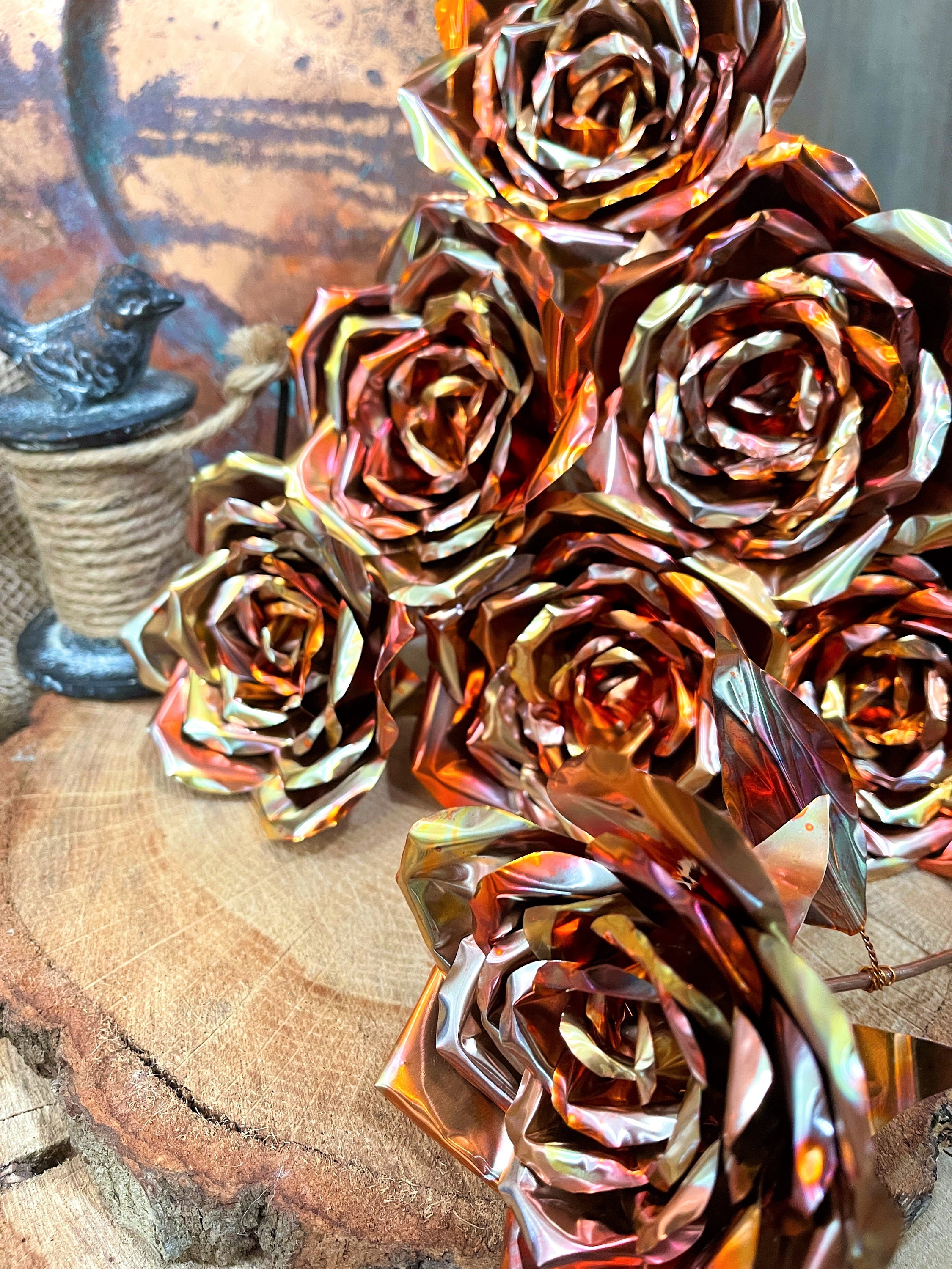 Set of 7 Rainbow Fire Copper Roses Handmade Traditional | Etsy