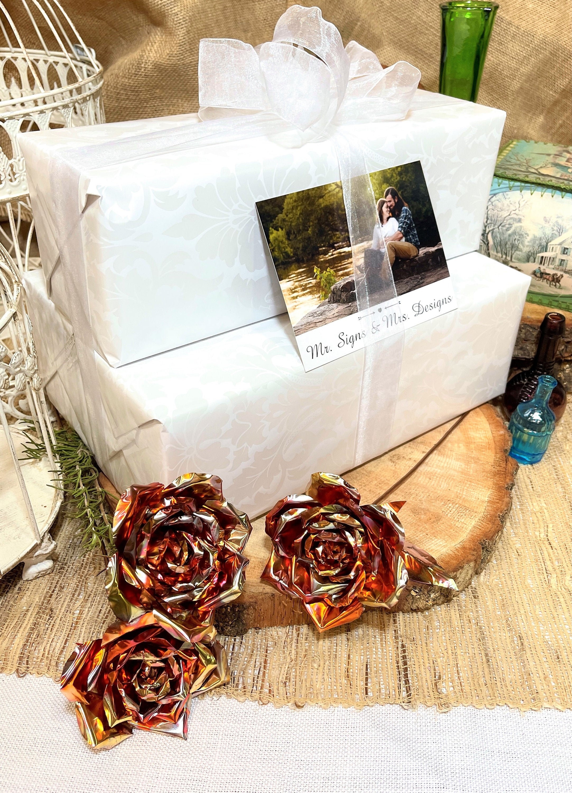 Set of 3 Rainbow Fire Copper Roses Metal Flower Gift for Her | Etsy