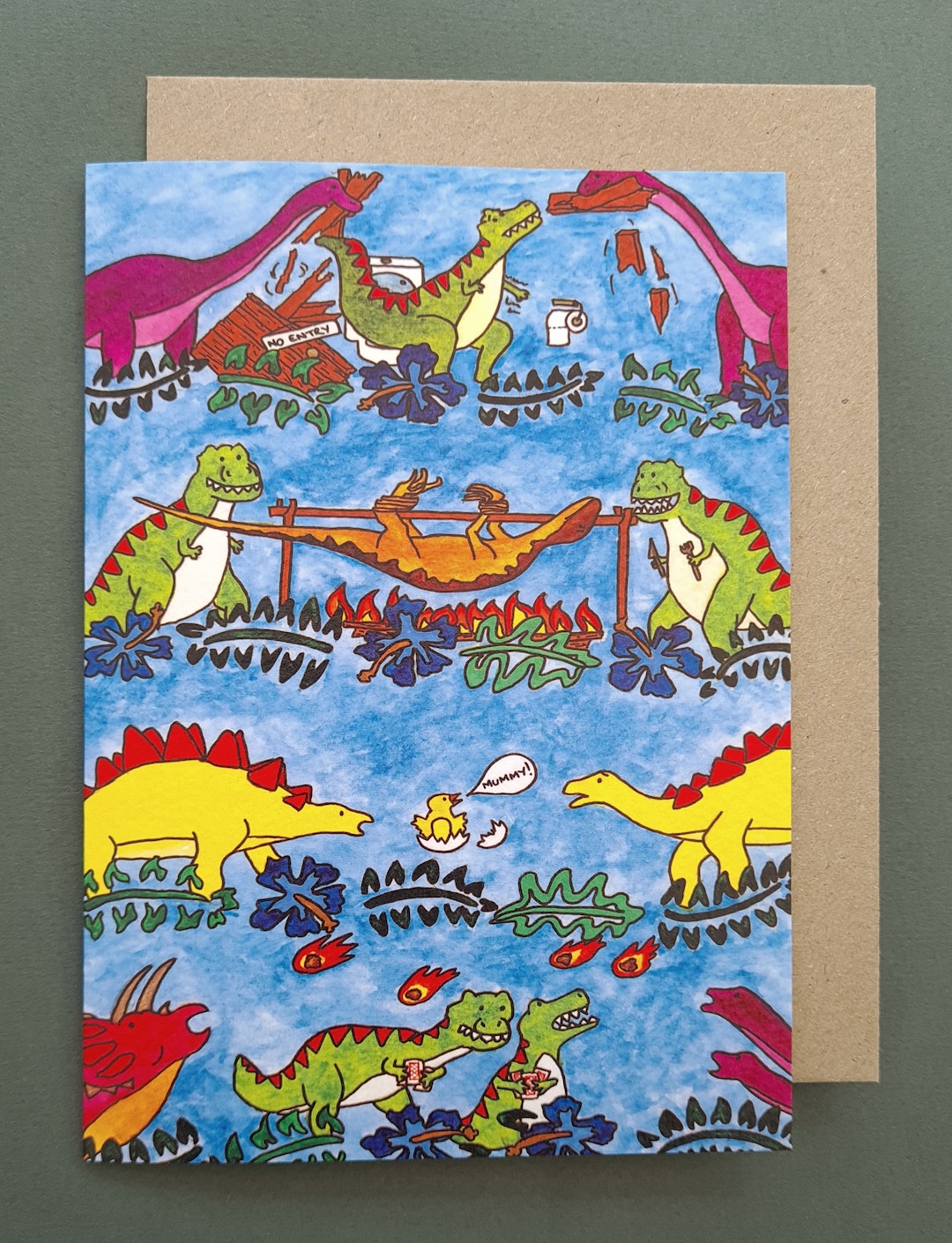 Dinosaurs Greeting Card, Funny Dinosaur Card, Humour, Cute, Designed ...