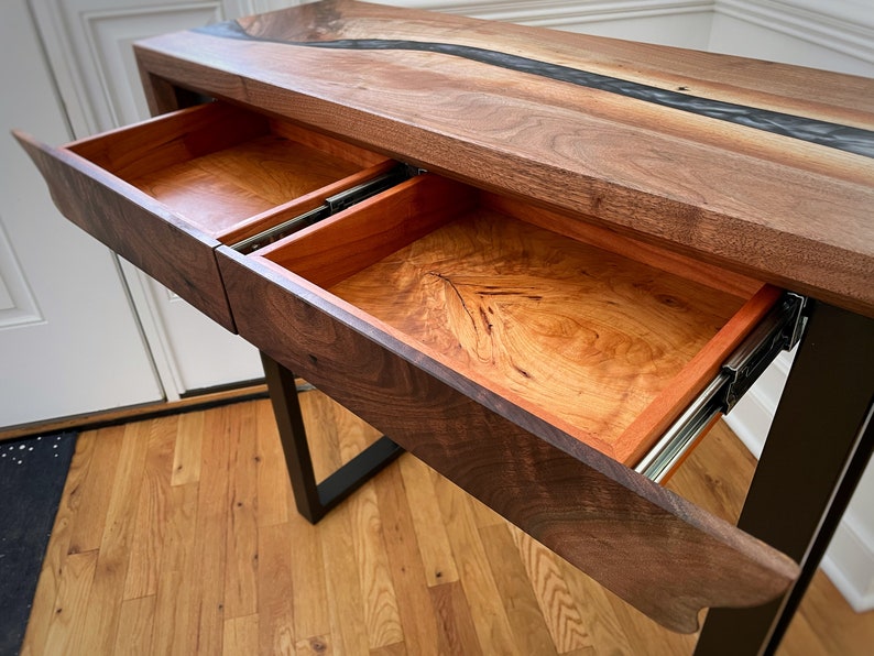 Highly Figured Walnut River Console Table With Silver Epoxy - Etsy