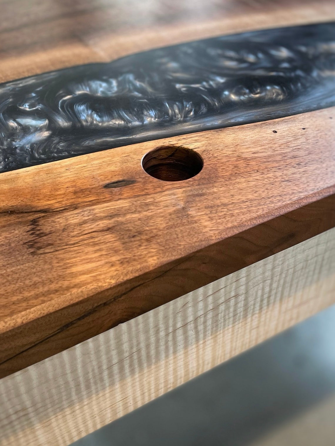 Walnut & Curly Maple River Desk With Motorized Legs - Etsy