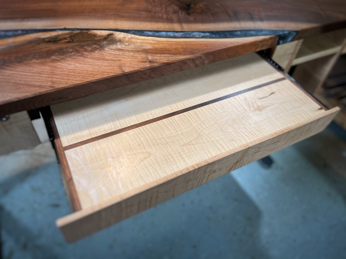 Walnut & Curly Maple River Desk With Motorized Legs - Etsy